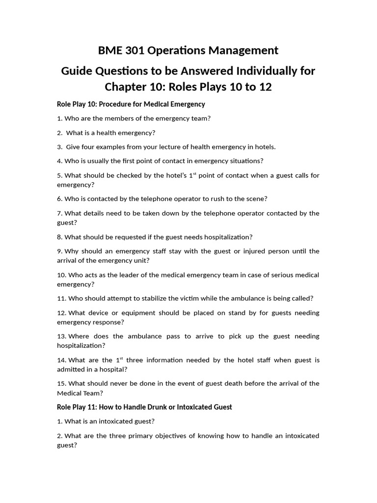 BME 301 Guide Questions Chap 5 Role Plays 10 12 | PDF | Emergency