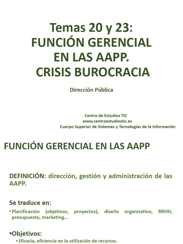 Temas 020 y 023. Función Gerencial en Las AAPP. Presentación | PDF ...