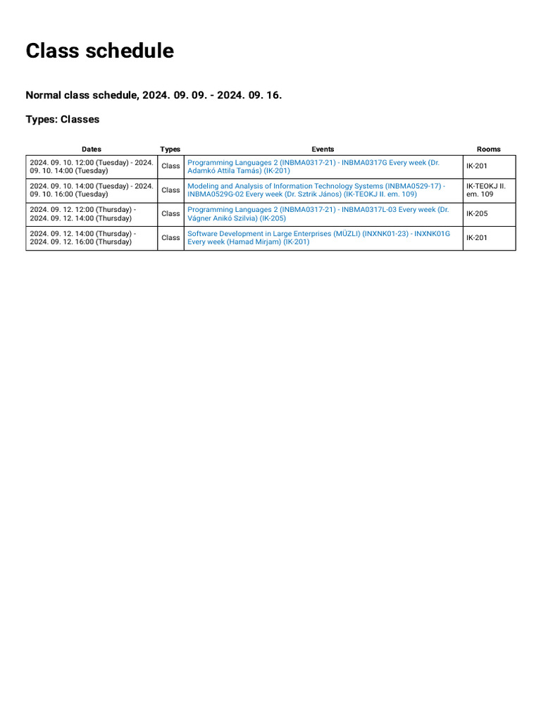 Class Schedule | PDF | Art | Computers