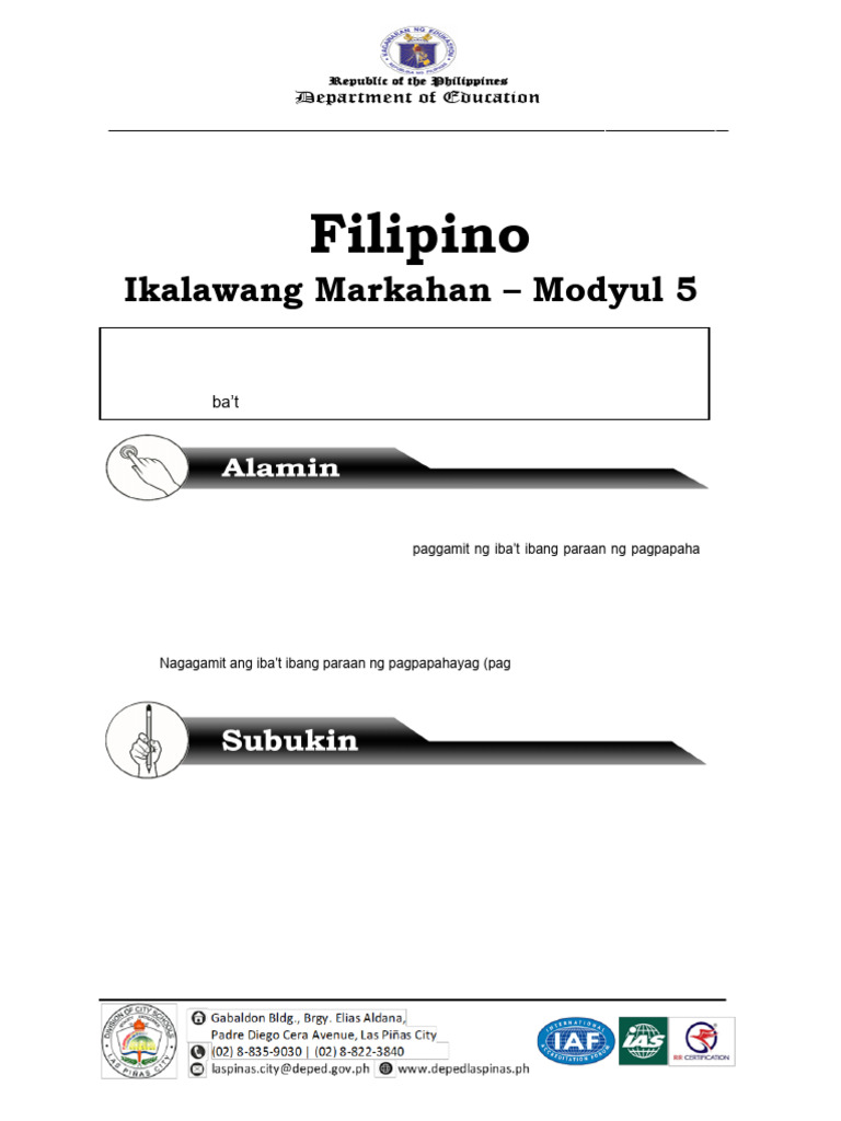 Filipino 8 ADM Module 5 8 2nd Quarter 2021 2022 FINAL 2 | PDF