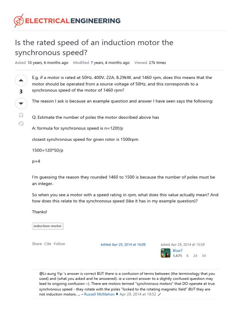 Induction Motor Speed vs. Synchronous Speed | PDF | Electric Motor ...