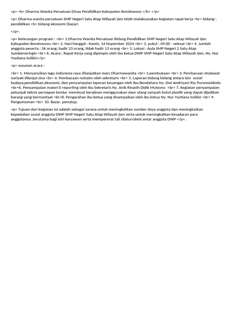 E-Reporting - DWP SMP Negeri Satu Atap Wilayah Ijen | PDF