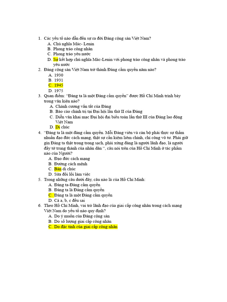 Top 30 Cau Hoi Trac Nghiem Tu Tuong Ho Chi Minh Chuong IV Dai Hoc Kinh 71429 | PDF