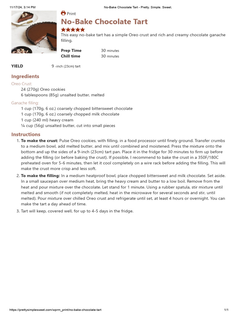 No-Bake Chocolate Tart - Pretty. Simple. Sweet | PDF