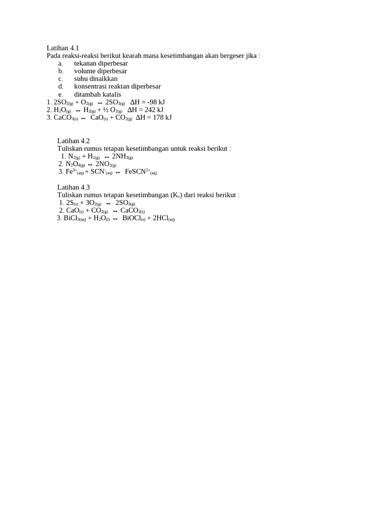 Latihan Kesetimbangan Kimia | PDF | Sains & Matematika