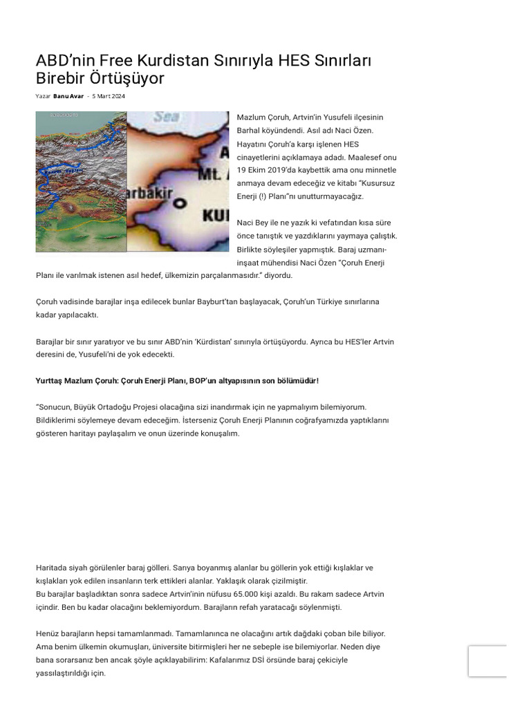 ABD'nin Free Kurdistan Sınırıyla HES Sınırları Birebir Örtüşüyor - Banu Avar | PDF