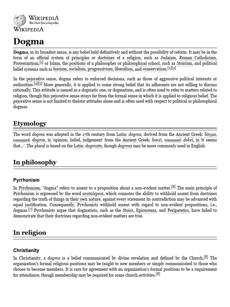 Dogma - Wikipedia | PDF | Dogma | Religious Belief And Doctrine