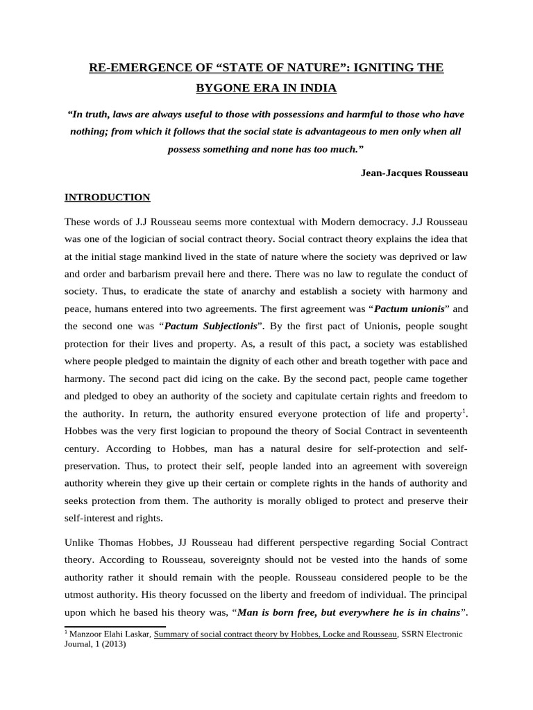 Re-Emergence of State of Nature | PDF | Social Contract | Economic ...