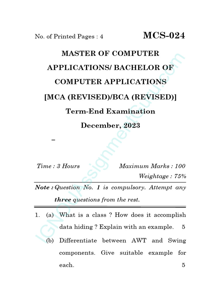 Dec - 2023 MCS-024 | PDF | Java (Programming Language) | Object (Computer Science)