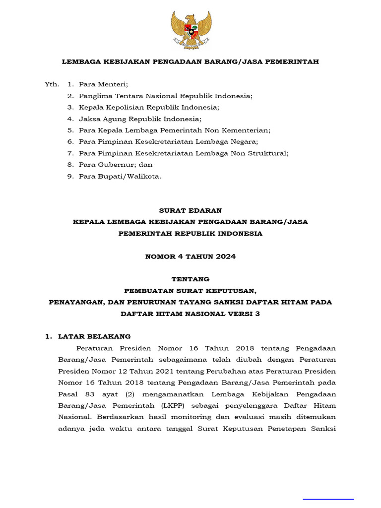 Surat Edaran Kepala LKPP Nomor 4 Tahun 2024 - 2435 - 1 | PDF