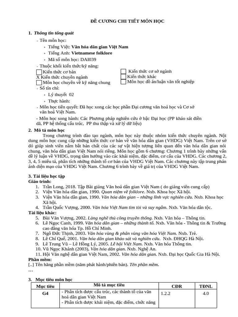 De Cuong Chi Tiet - VAN HOA DAN GIAN | PDF