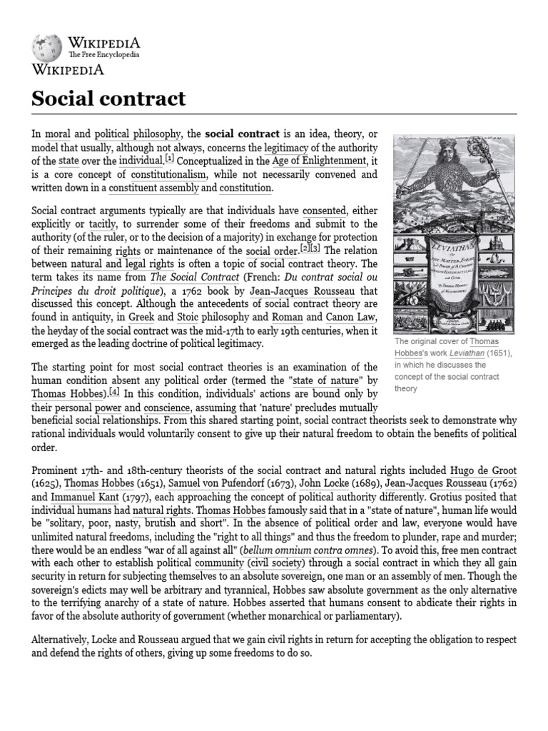 Social Contract - Wikipedia | PDF | Social Contract | Political Science