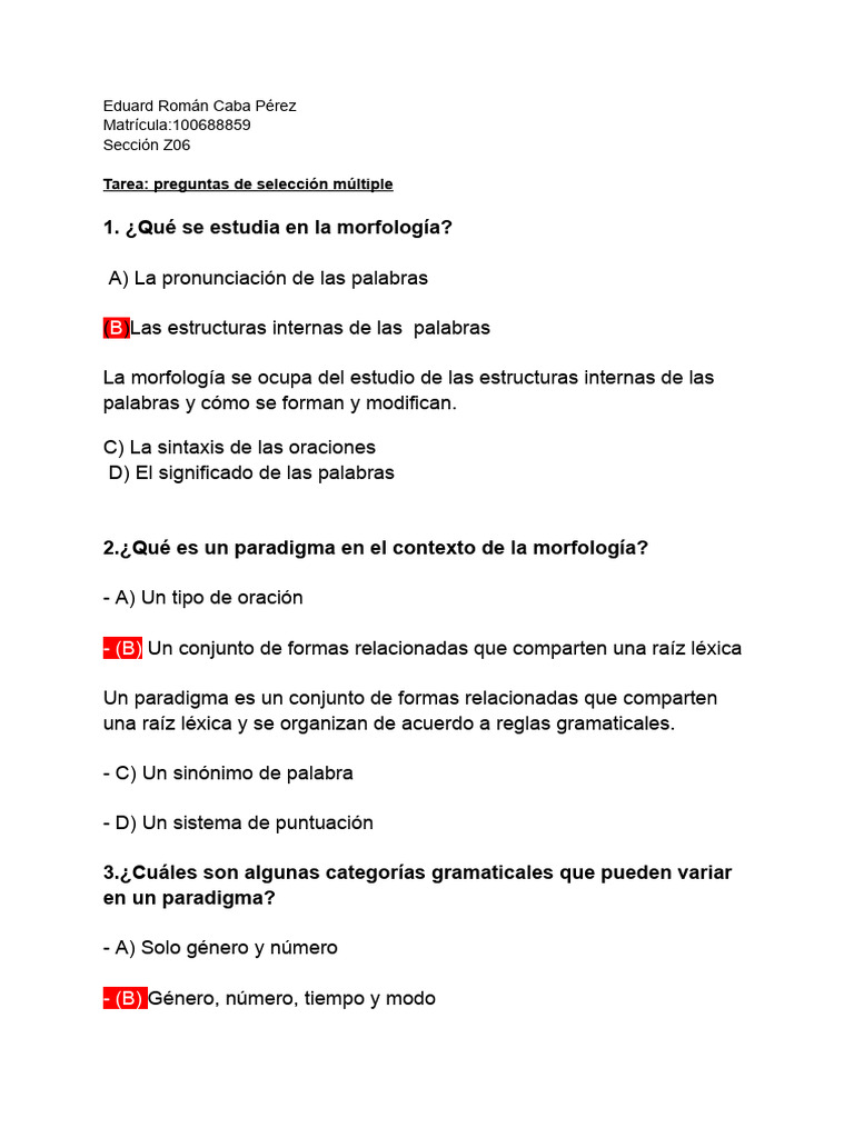 Tarea de Morfo Resumen de Preguntas | PDF | Palabra | Morfología (Lingüística)