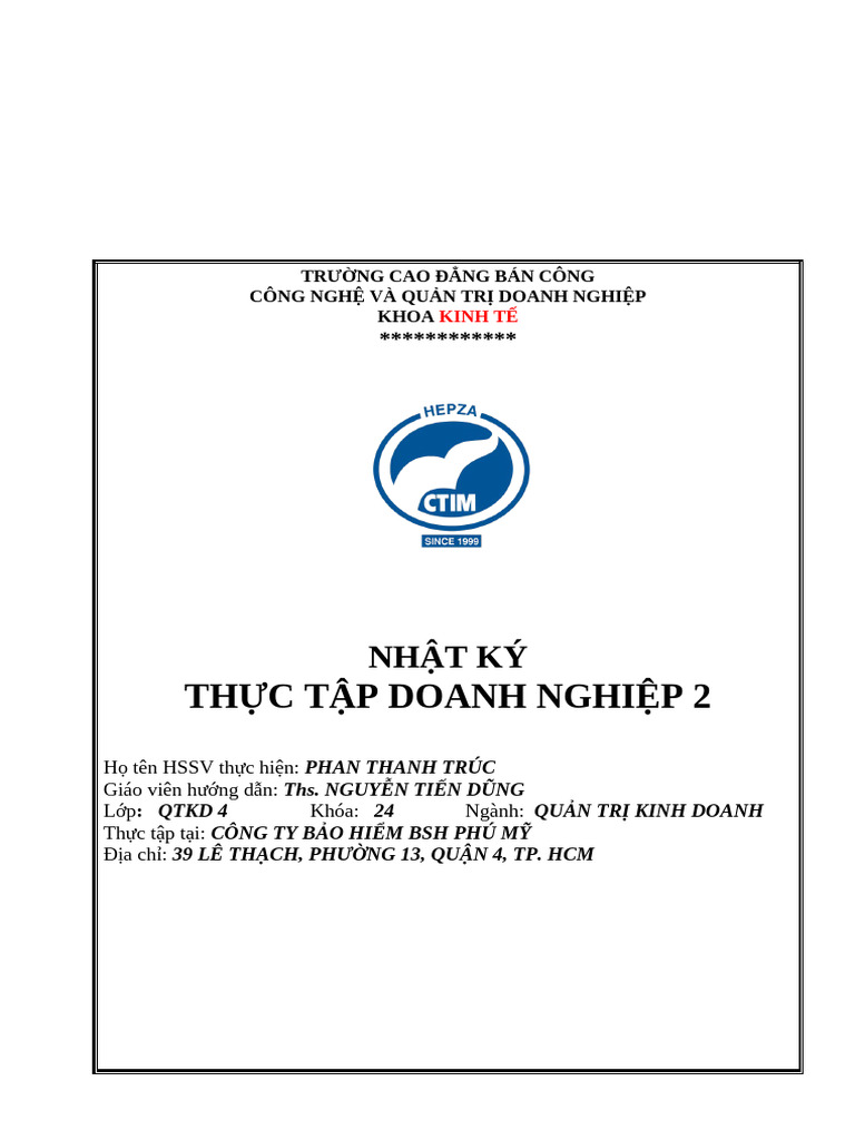 NHẬT KÝ TTDN 2 | PDF