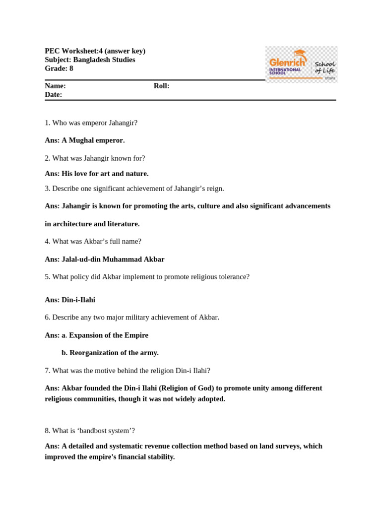 PEC Worksheet-4 - Answer Key | PDF