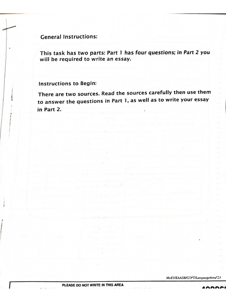Grade 5 PEP Language Arts Performance Task - 2023 | PDF