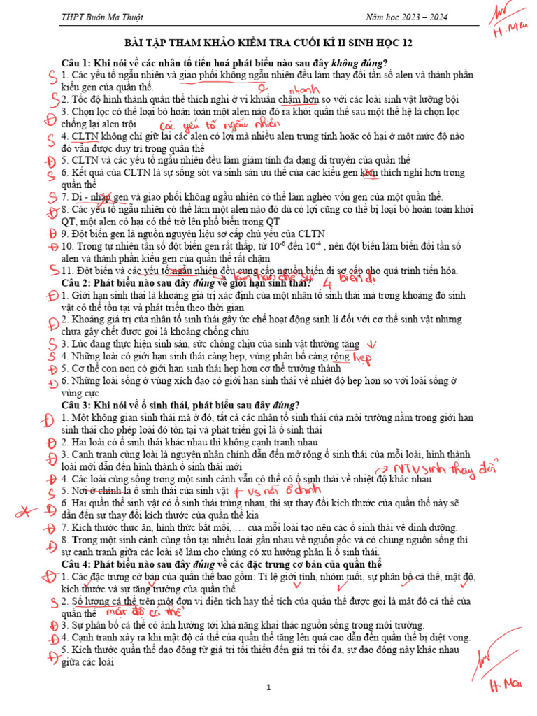 Bai Tap Tham Khao Sinh 12 CK2 | PDF