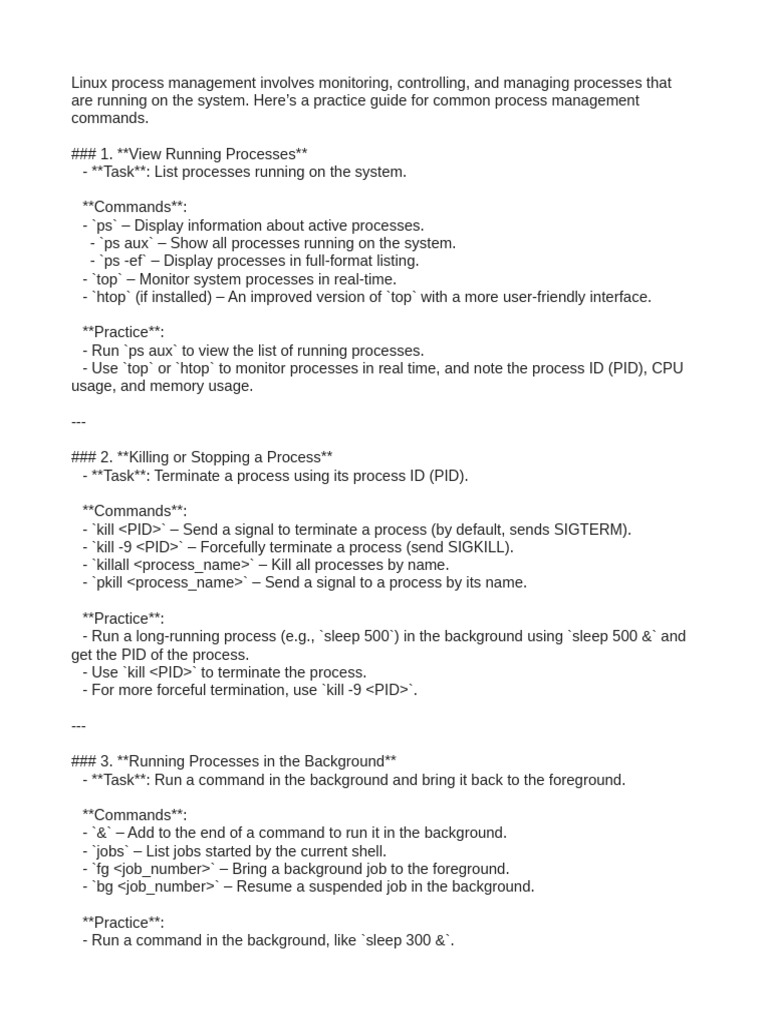 Linux Process Management | PDF | Process (Computing) | Computer Engineering Linux Process Management | PDF | Process (Computing) | Computer Engineering