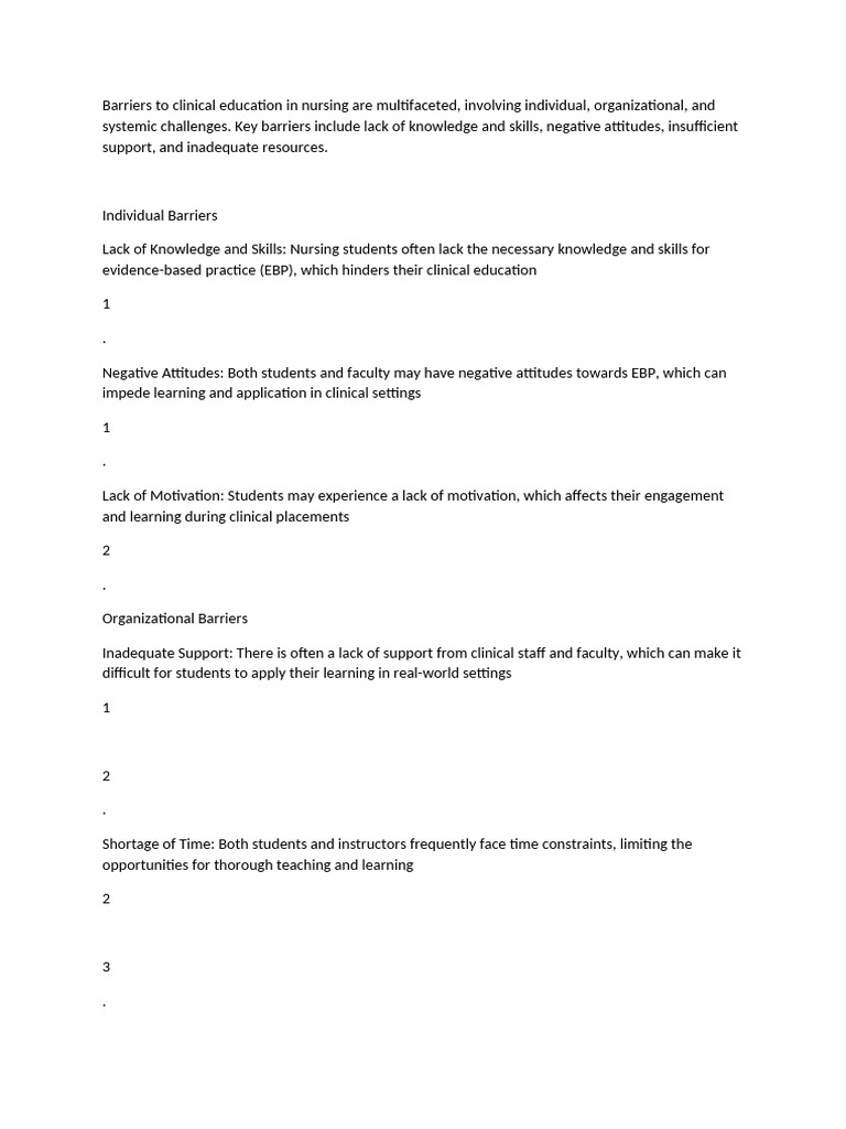 Barriers to Nursing Clinical Education | PDF | Self-Improvement