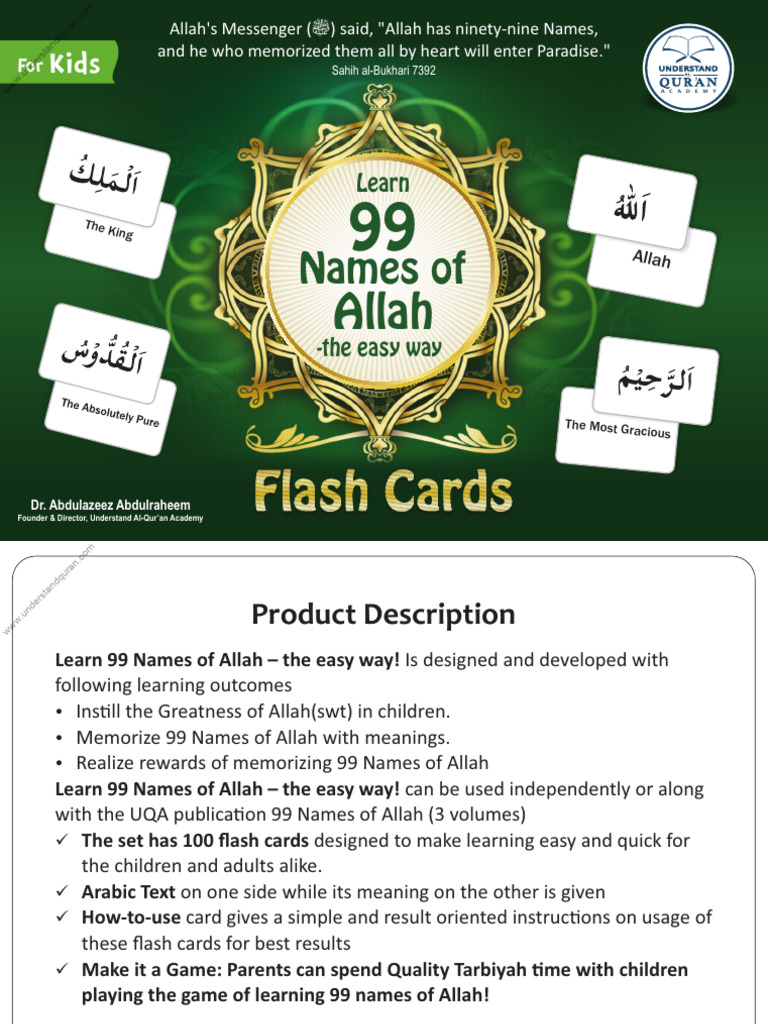 Learn 99 Names of Allah Easily | PDF | Flashcard | Religious Belief And ...