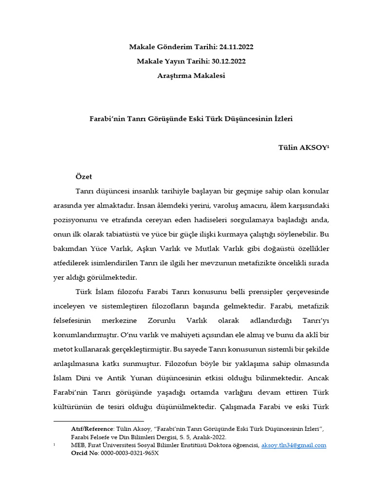 Farabinin Tanri Gorusunde Eski Turk Dusu | PDF