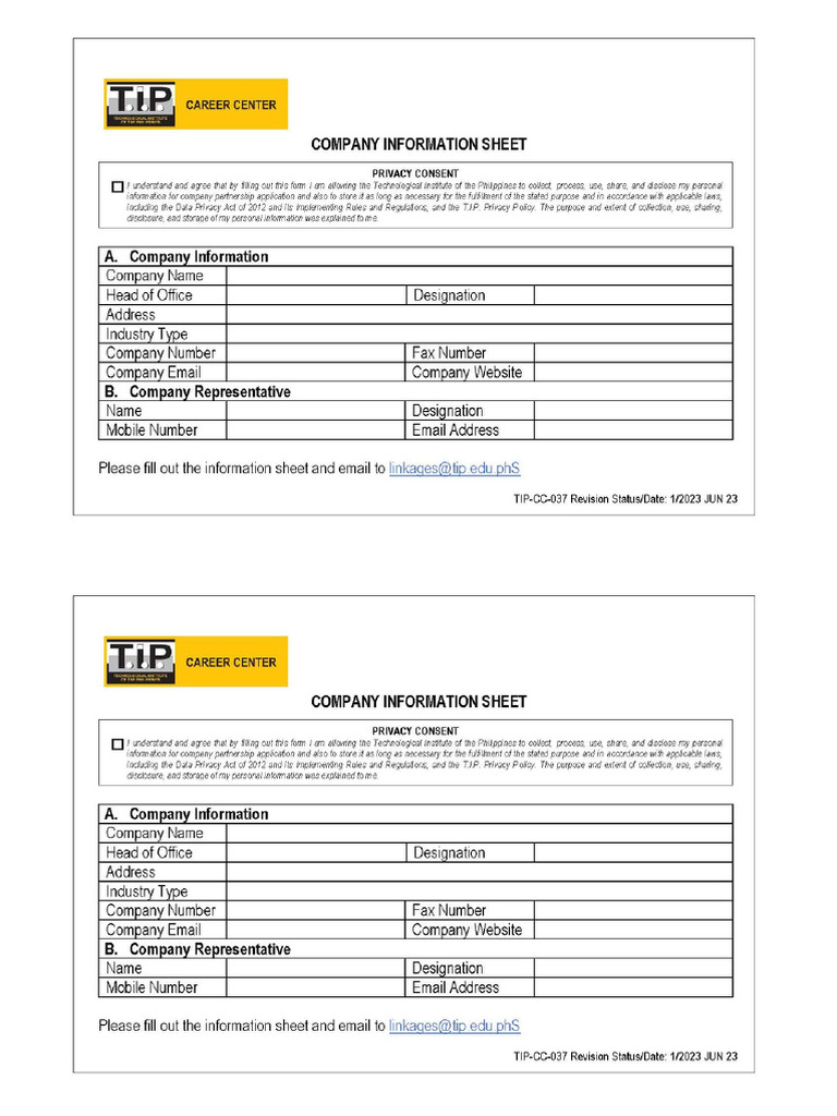 11 (TIP-CC-037) Company Information Sheet | PDF