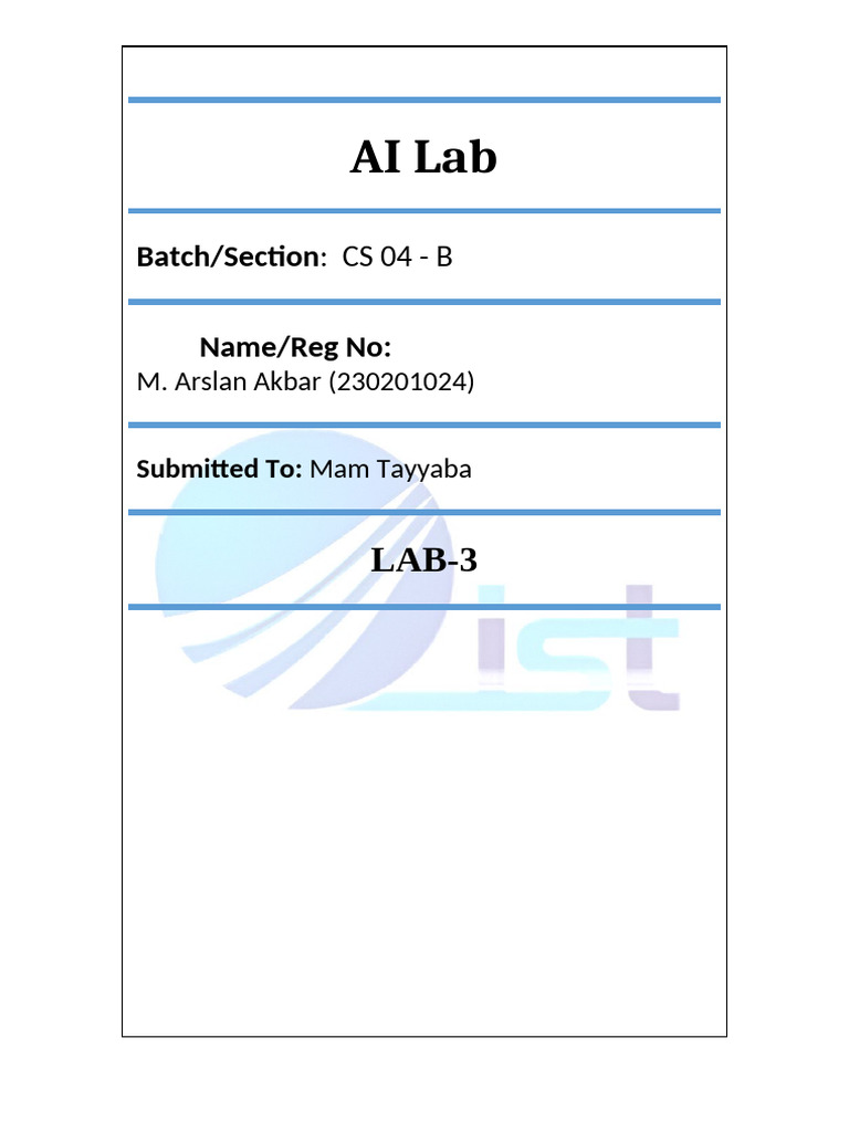 AI Lab: Batch/Section Name/Reg No | PDF