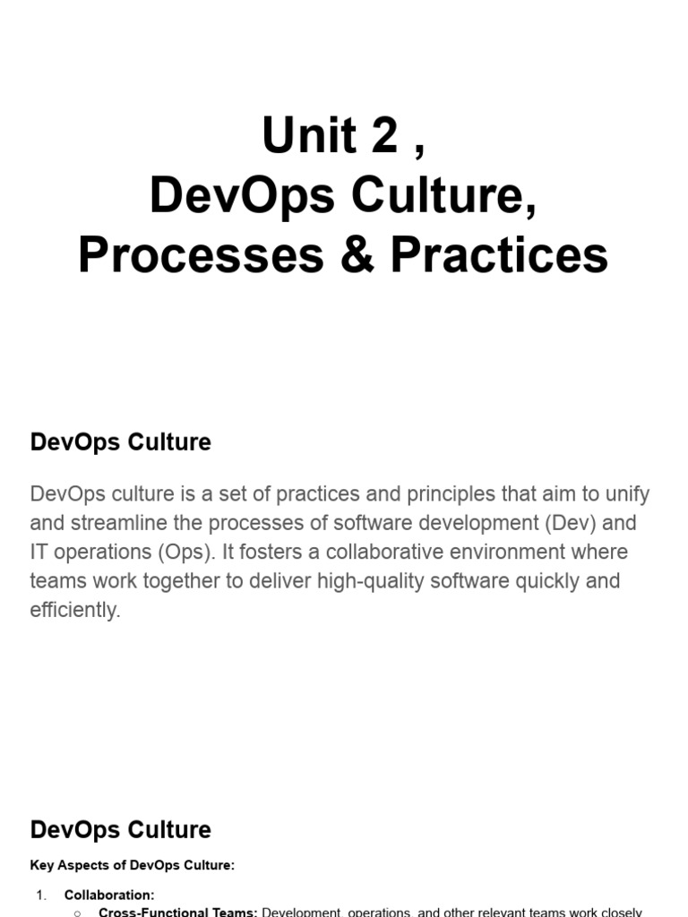 Unit 2, DevOps Culture, Processes & Practices | PDF | Agile Software Development | Leadership