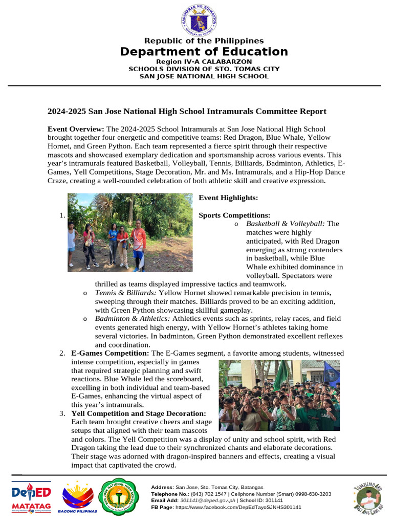 Committee Report Intrams 2024-2025 | PDF