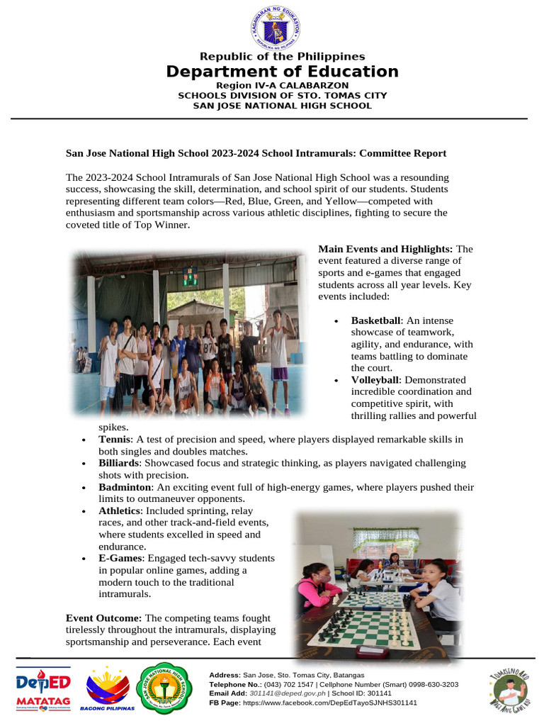 Committee Report Intrams 2023-2024 | PDF | Sports