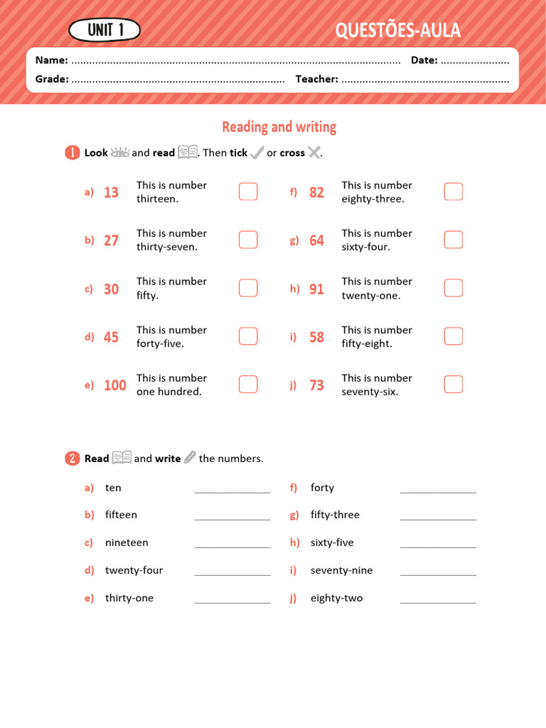 Number Reading and Writing Practice | PDF