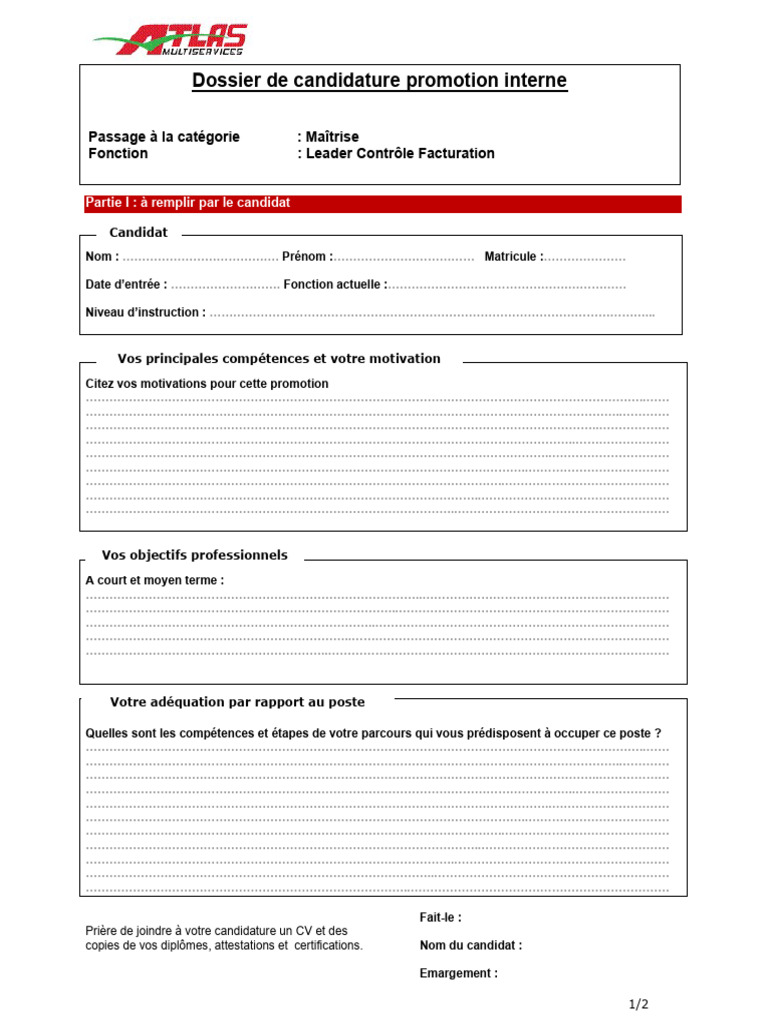 Dossier de Candidature Promotion Interne: Passage À La Catégorie ...