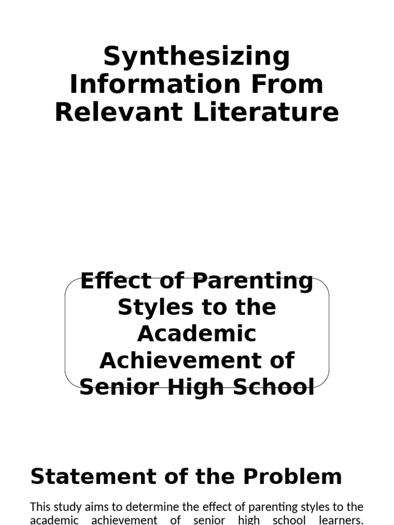 Synthesizing Information From Relevant Literature | PDF | Parenting ...