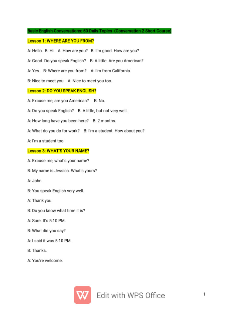 Conversation 2 50 Daily Topics | PDF