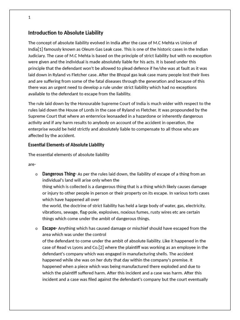 Introduction to Absolute Liability | PDF | Legal Liability | Strict Liability