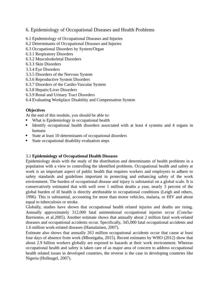 6 Epidemiology of Occupational Diseases and Health Problems | PDF ...