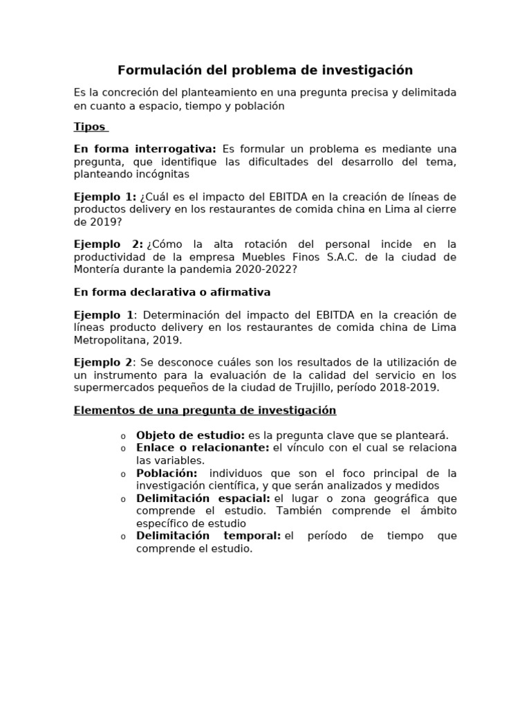Formulación Del Problema de Investigación | PDF