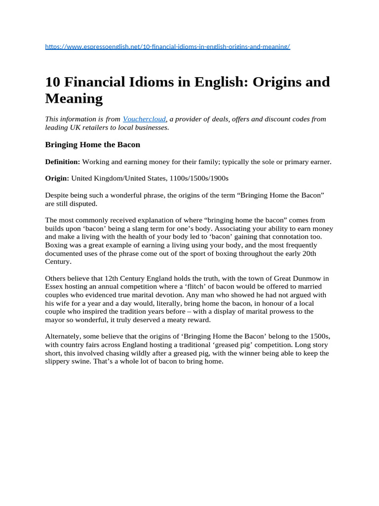 Finance Idioms | PDF | Penny | Money