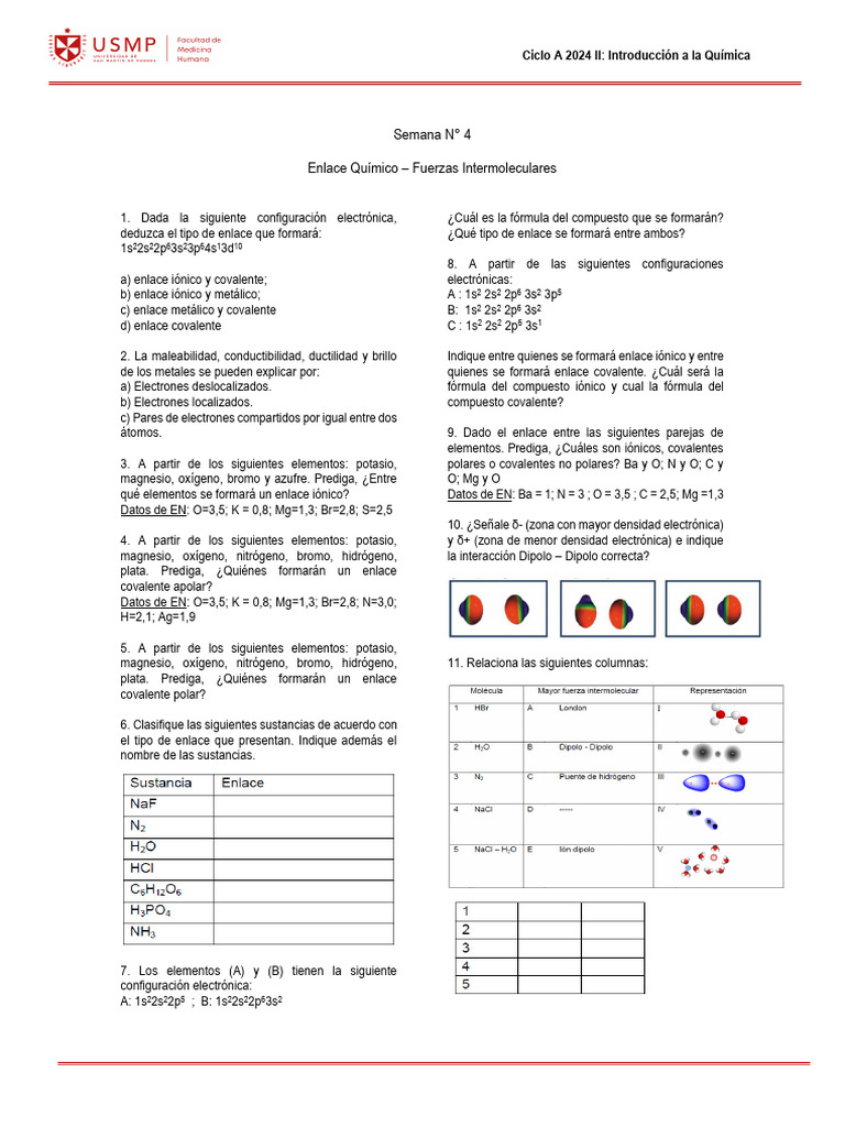 Int - Qui - S4 - Ejercicios (1) (2) - 241122 - 221637 | PDF | Enlace químico | Enlace covalente