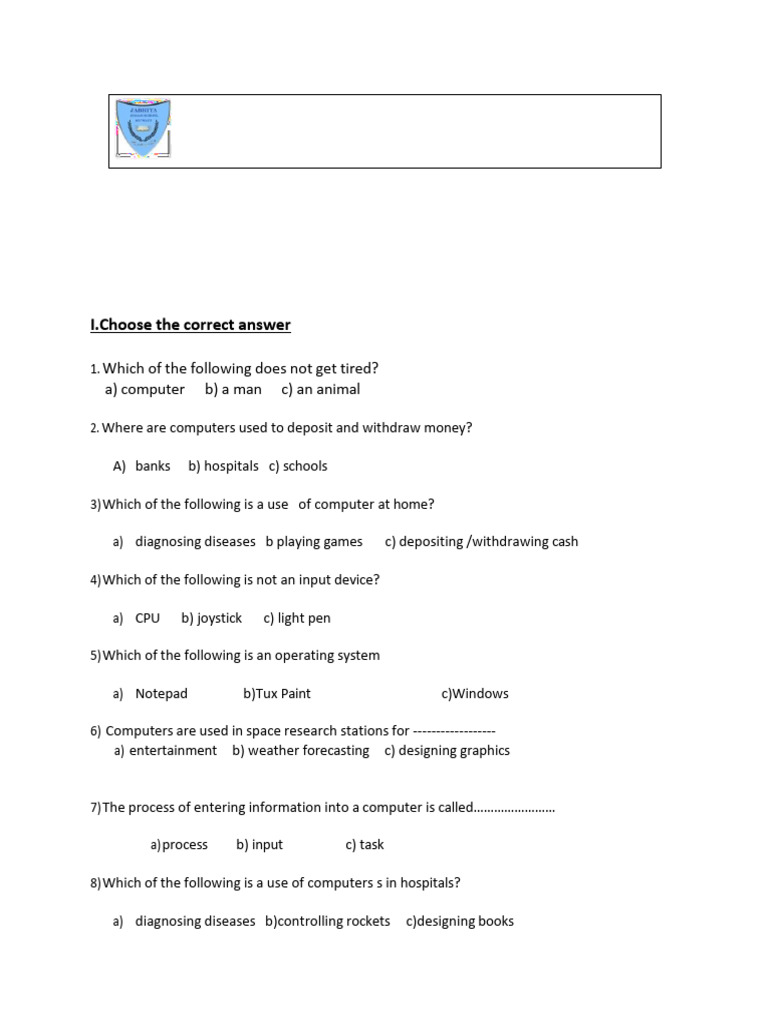 Class 3 Computer Revision Paper | PDF | Operating System | Input/Output
