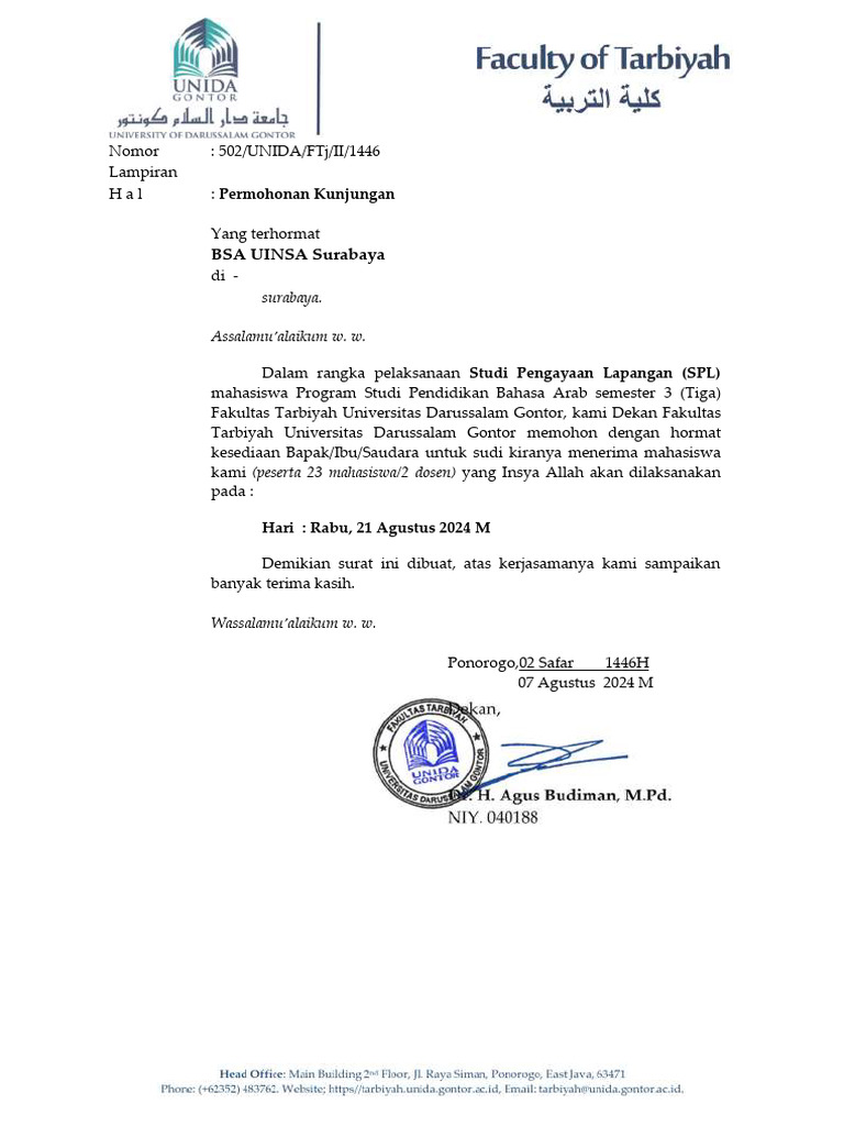 Surat Hantaran SPL Bsa Uinsa | PDF