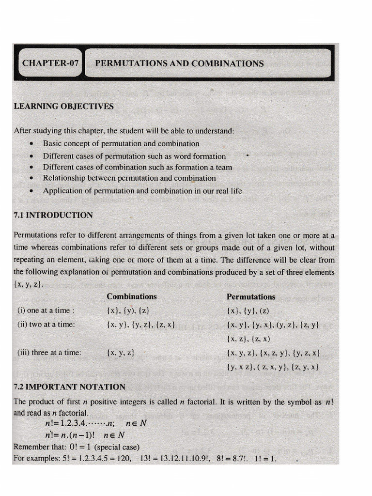 Chapter 7-Permutations and Combinations | PDF