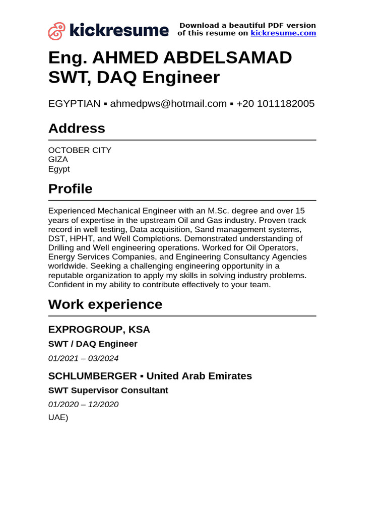 My Resume | PDF | Engineering | Casing (Borehole)