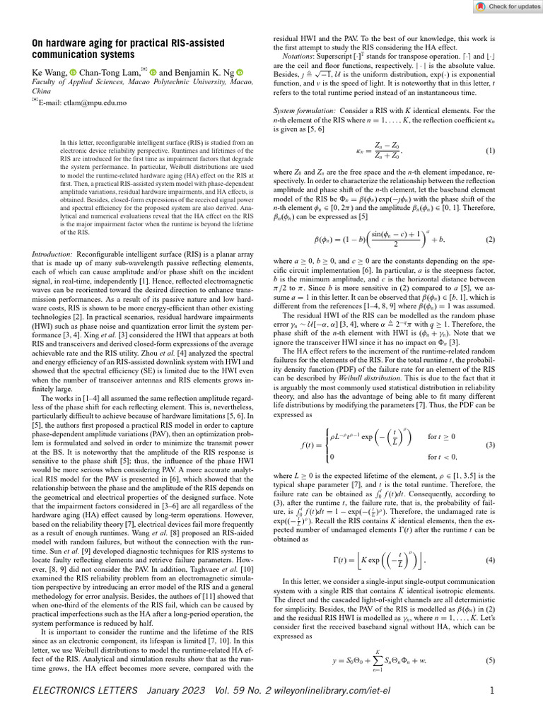 Electronics Letters - 2023 - Wang - On Hardware Aging For Practical RIS ...