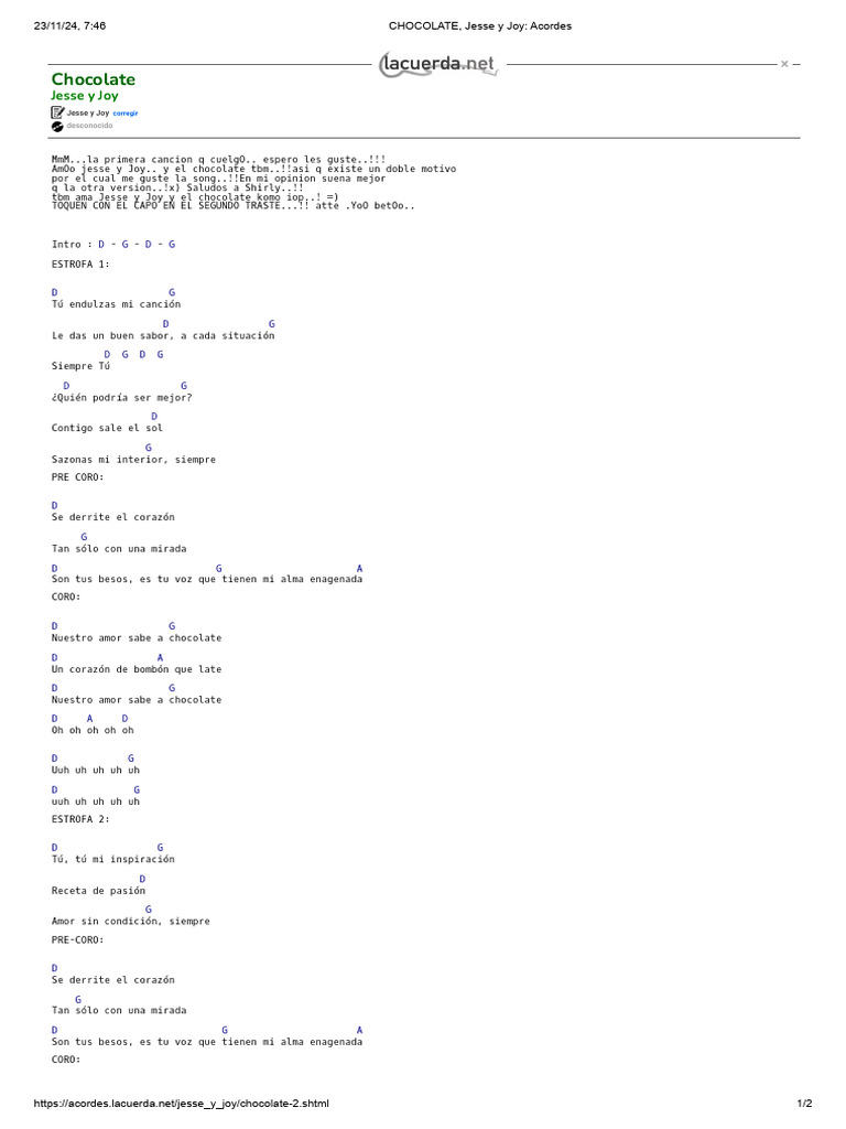 004 - CHOCOLATE, Jesse y Joy - Acordes | PDF