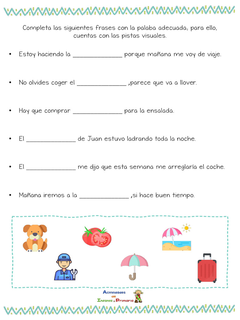 Completar Frases Dibujos | PDF | Hogar, jardinería y bricolaje