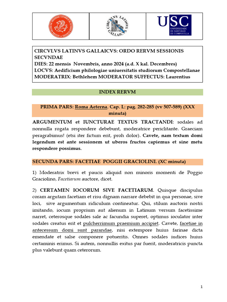 Ordo Rerum Primae Sessionis Circuli Latini Gallaeci 2024 | PDF