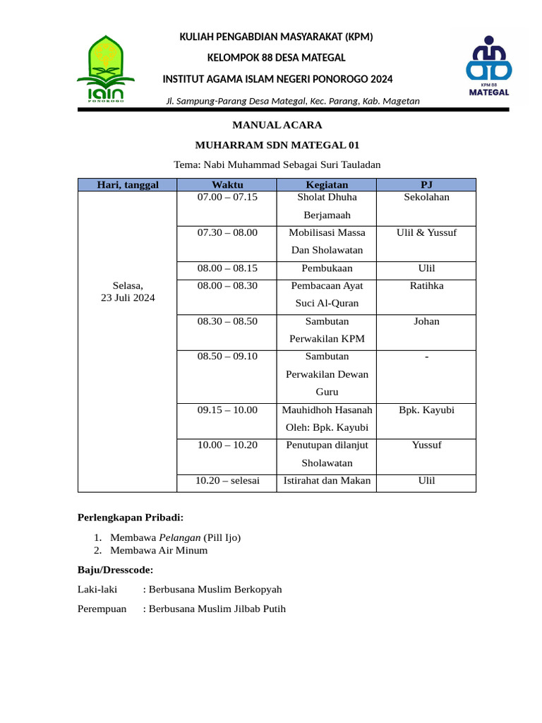Contoh Susunan Acara Maulid Nabi Muhammad Untuk SD | PDF