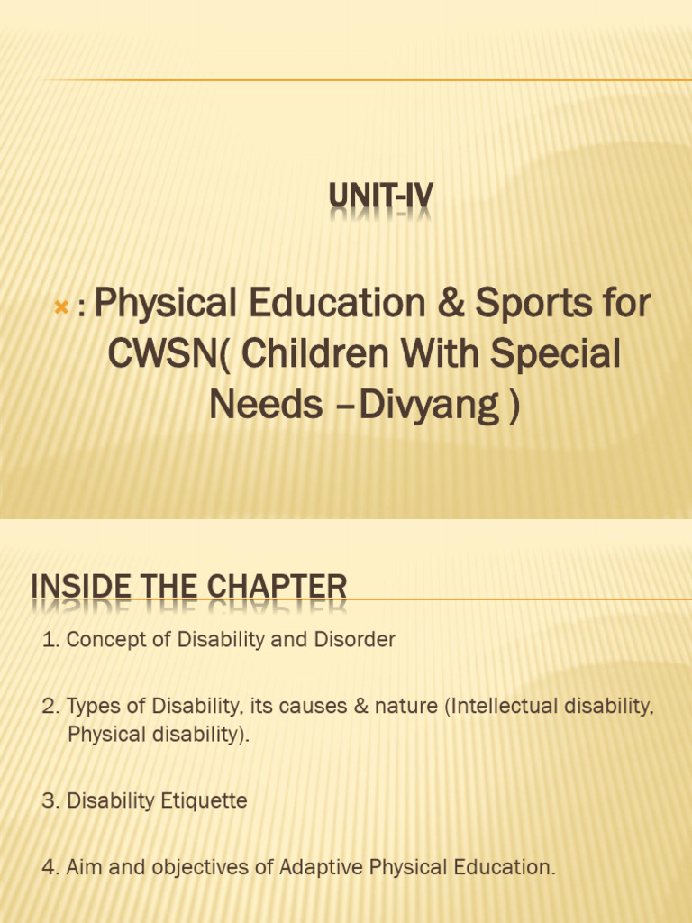 UNIT 4-Physical Education & Sports For CWSN-2 | PDF | Intellectual Disability | Disability