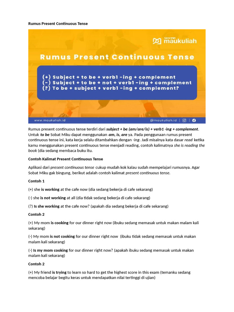 Materi CCS Rumus Present Continuous Tense | PDF | Seni & Disiplin ...